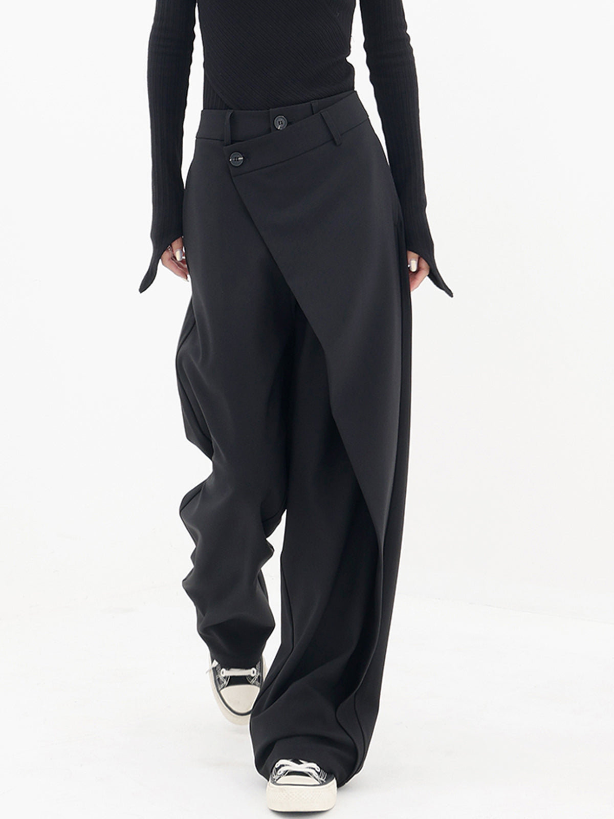 Asymmetrical Layer Button Baggy Wide Leg Pants – LAVECHIC